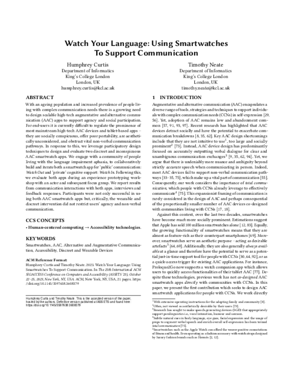 (PDF) Watch Your Language: Using Smartwatches To Support Communication