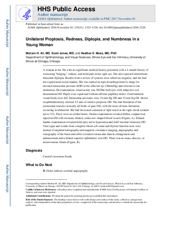 (PDF) Unilateral Proptosis, Redness, Diplopia, and Numbness in a Young ...