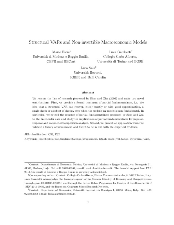 (PDF) Structural VARs and noninvertible macroeconomic models
