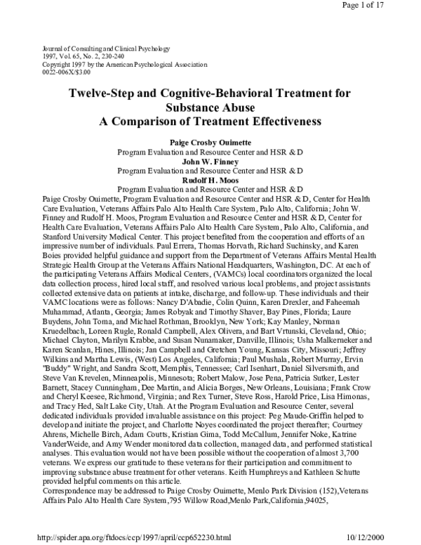 (PDF) Twelve-step and cognitive-behavioral treatment for substance abuse: A comparison of ...