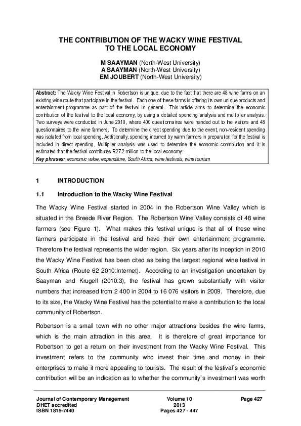(PDF) The contribution of the Wacky Wine Festival to the local economy