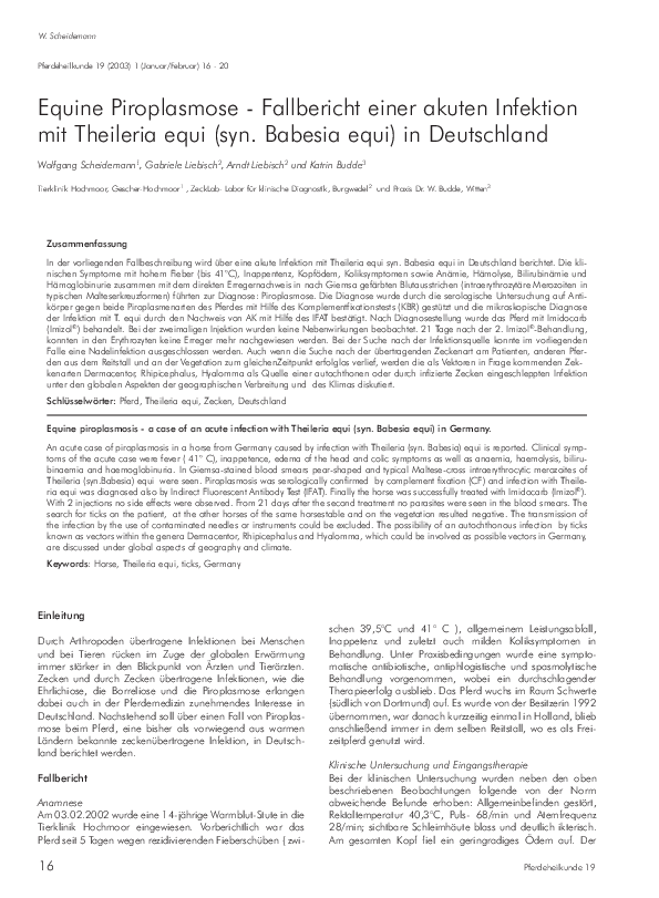 (PDF) Equine piroplasmosis - a case of an acute infection with ...