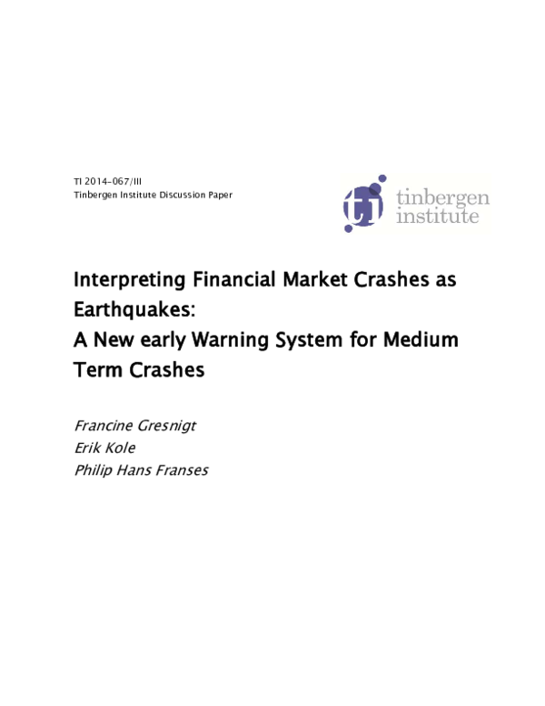(PDF) Interpreting Financial Market Crashes as Earthquakes: A New Early ...