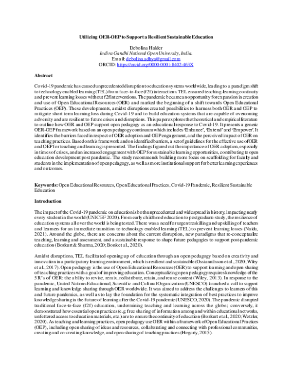 (PDF) Utilizing OER-OEP to Support a Resilient Sustainable Education