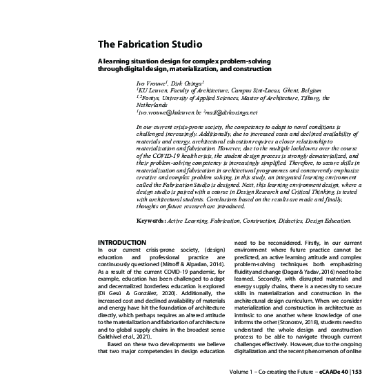 (PDF) The Fabrication Studio - A learning situation design for complex problem-solving through ...