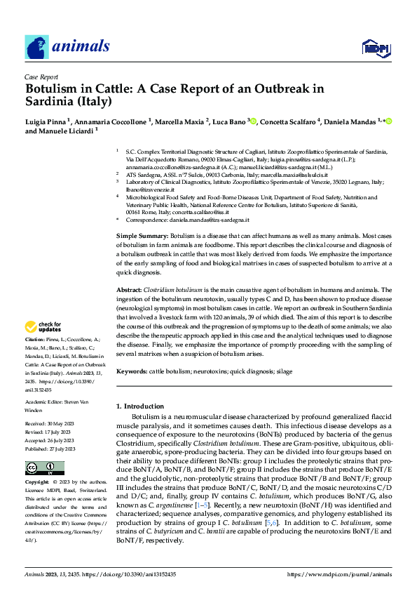 (PDF) Botulism in Cattle: A Case Report of an Outbreak in Sardinia (Italy)