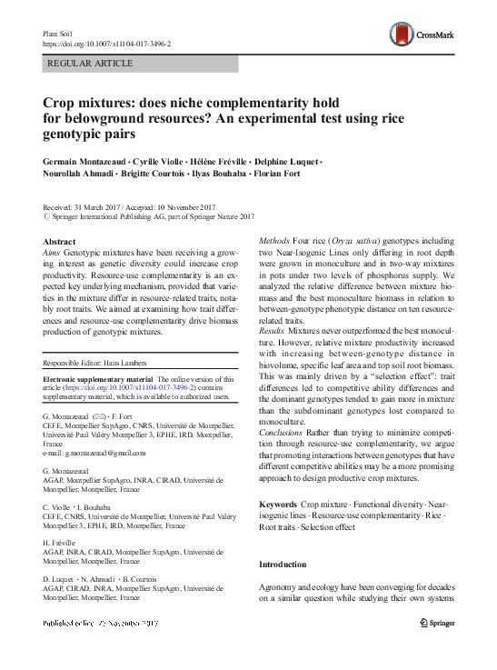 (PDF) Crop mixtures: does niche complementarity hold for belowground ...