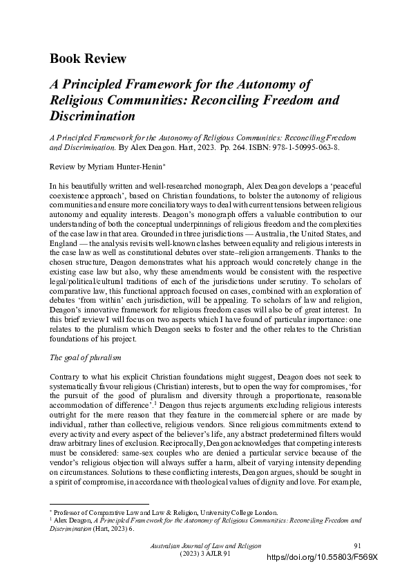 (PDF) A Principled Framework for the Autonomy of Religious Communities ...