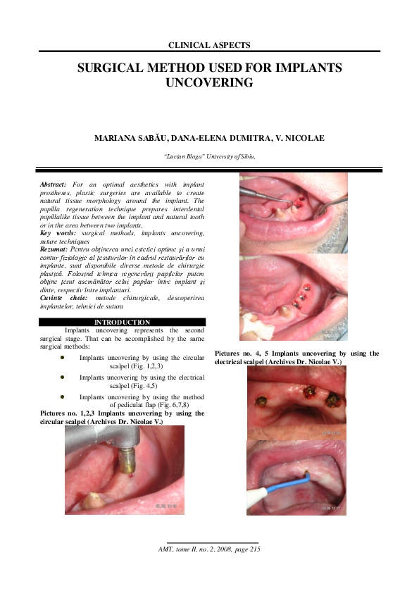 (PDF) Surgical Method Used for Implants Uncovering