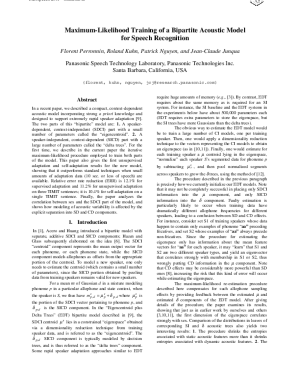 (PDF) Maximum-likelihood training of a bipartite acoustic model for speech recognition