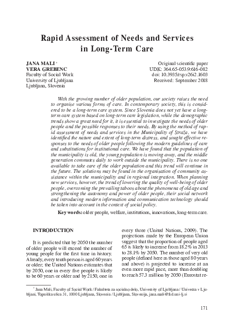 (PDF) Rapid Assessment of Needs and Services in Long-Term Care