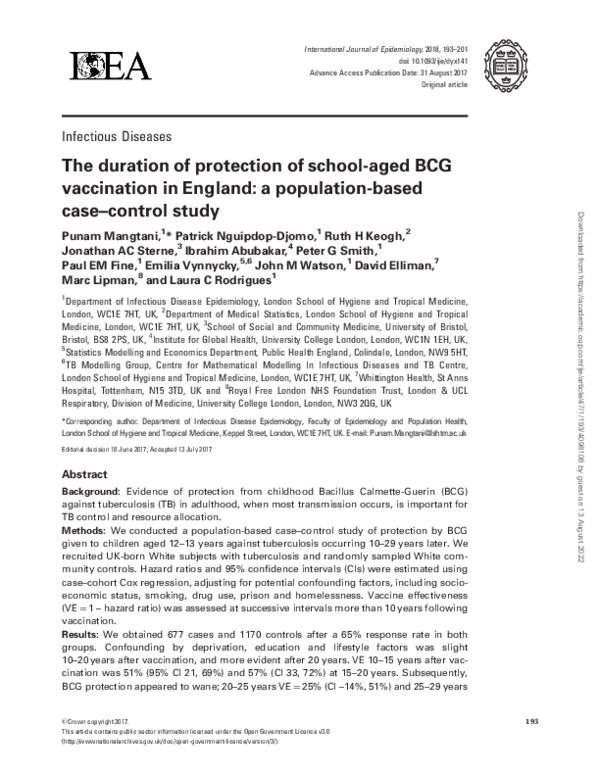 (PDF) The duration of protection of school-aged BCG vaccination in ...