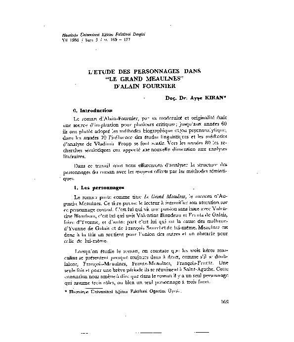 (PDF) Letude des personnages dans "le grand meaulnes" dalain fournier