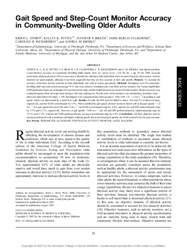 (PDF) Gait speed and step-count monitor accuracy in community-dwelling ...