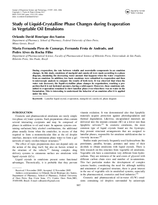 (PDF) Study of Liquid‐Crystalline Phase Changes during Evaporation in ...