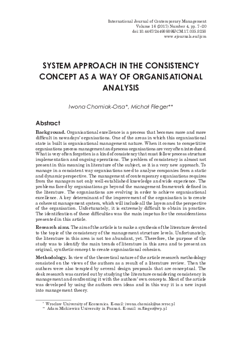 (PDF) System Approach in the Consistency Concept as a Way of ...