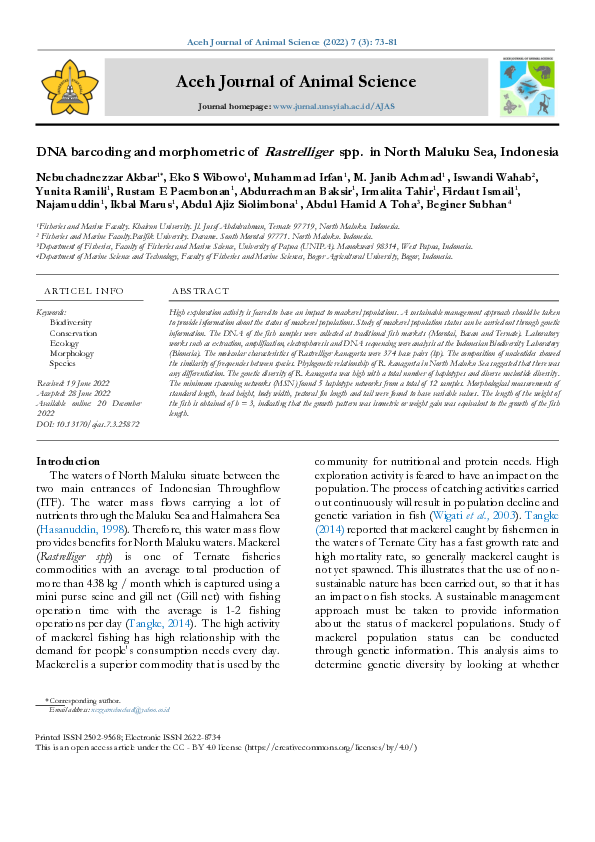 (PDF) DNA barcoding and morphometric of Rastrelliger spp. in North ...
