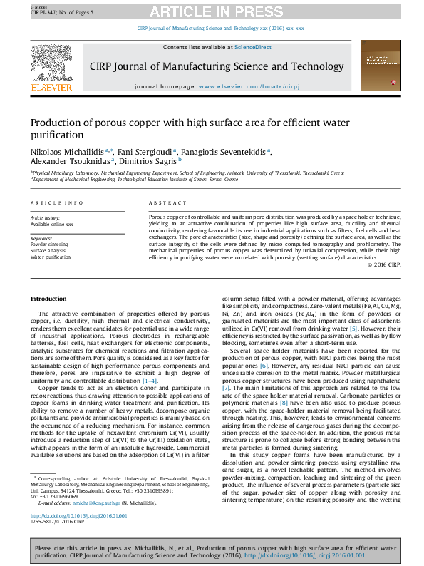 (PDF) Production of porous copper with high surface area for efficient ...