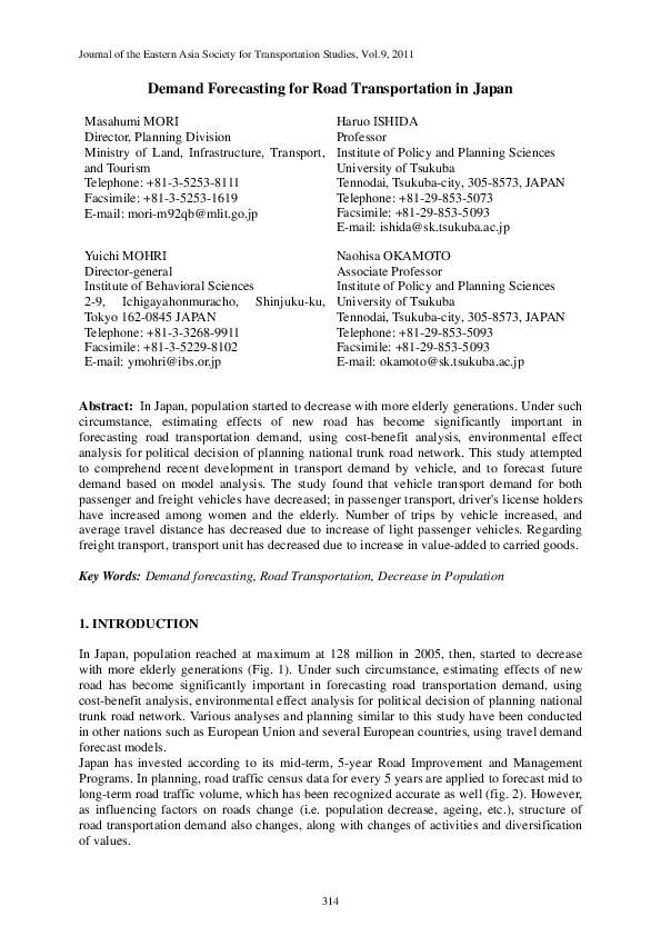 (PDF) Demand Forecasting for Road Transportation in Japan