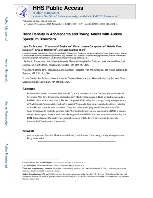 (PDF) Bone Density in Adolescents and Young Adults with Autism Spectrum ...