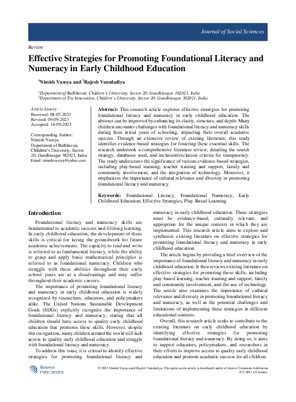 (PDF) Effective Strategies for Promoting Foundational Literacy and ...