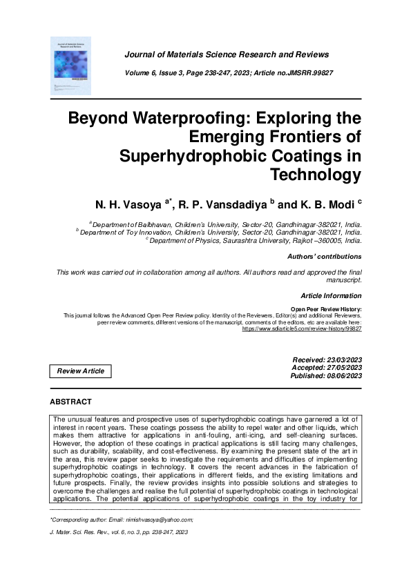(PDF) Beyond Waterproofing: Exploring the Emerging Frontiers of Superhydrophobic Coatings in ...