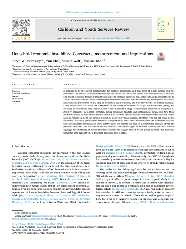 (PDF) Household economic instability: Constructs, measurement, and ...