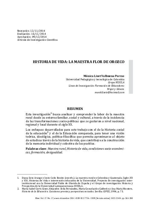 (PDF) Historia de vida: la maestra Flor de Orozco