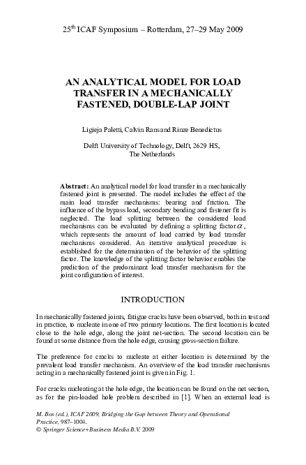 (PDF) An Analytical Model for Load Transfer in a Mechanically Fastened ...
