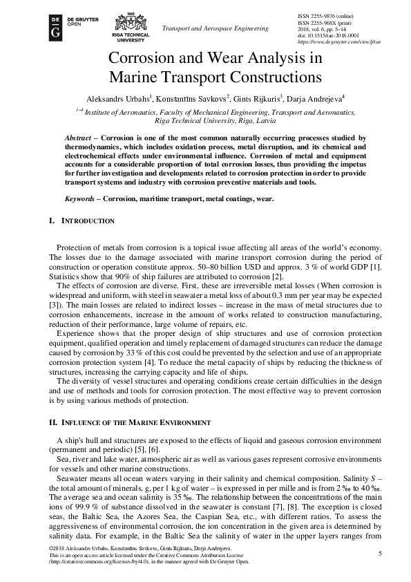 (PDF) Corrosion and Wear Analysis in Marine Transport Constructions