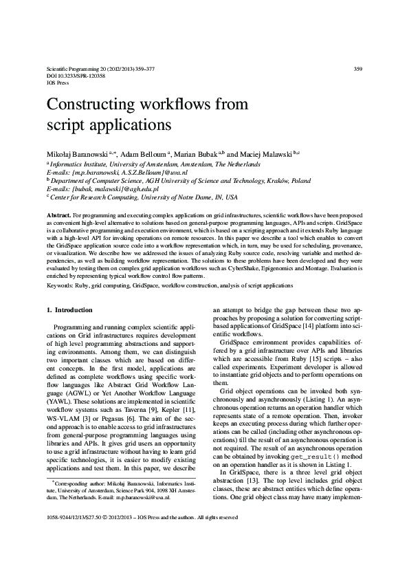 (PDF) Constructing workflows from script applications