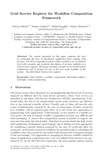 (PDF) Grid Service Registry for Workflow Composition Framework