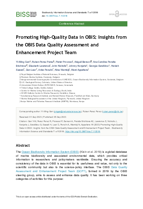 (PDF) Promoting High-Quality Data in OBIS: Insights from the OBIS Data Quality Assessment and ...