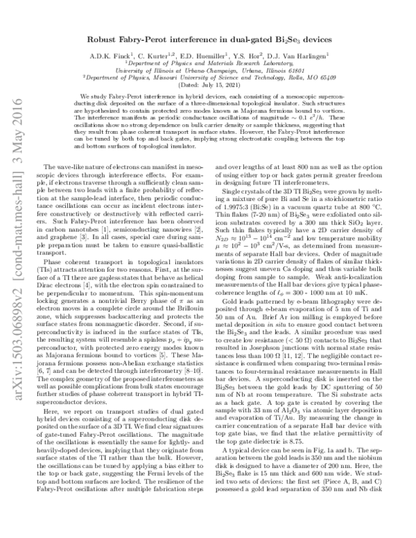(PDF) Fabry-Perot interferometry and Aharonov-Bohm oscillations in ...