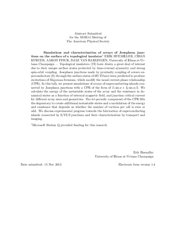 Pdf Simulations And Characterization Of Arrays Of Josephson Junctions On The Surface Of A