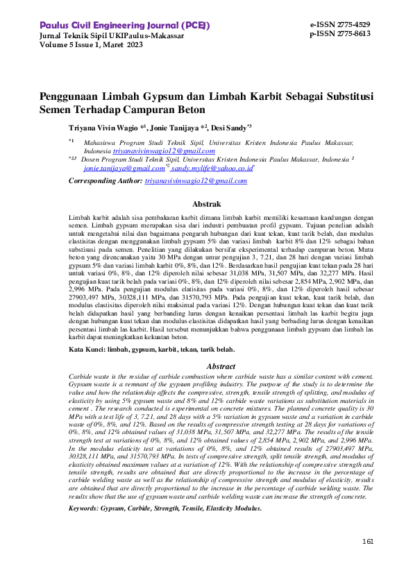 (PDF) Penggunaan Limbah Gypsum dan Limbah Karbit Sebagai Substitusi ...