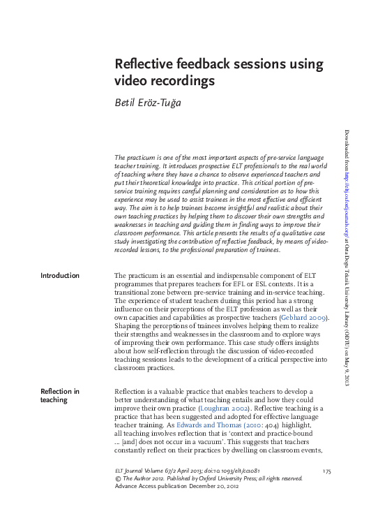 (PDF) Reflective feedback sessions using video recordings