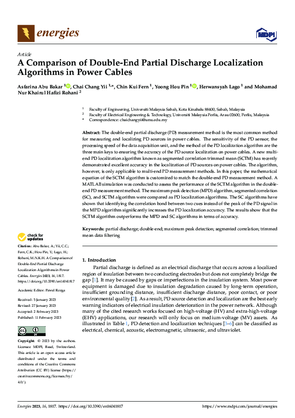 Pdf Comparison Of Pd Localization Algorithms For Power Cables