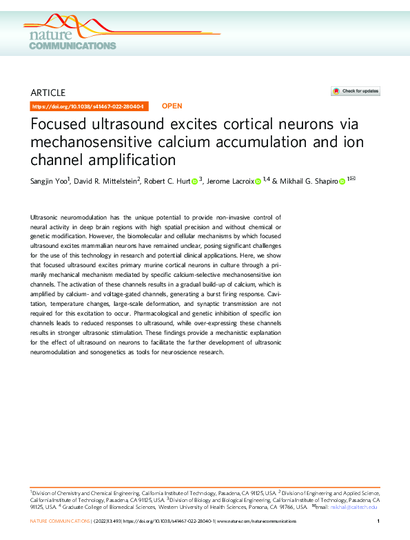 (PDF) Focused ultrasound excites cortical neurons via mechanosensitive ...