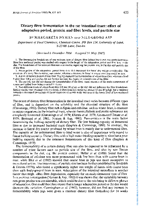 (PDF) Dietary fibre fermentation in the rat intestinal tract: effect of ...