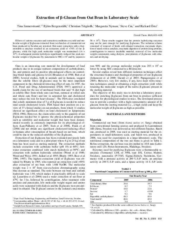 (PDF) Extraction of β-Glucan from Oat Bran in Laboratory Scale