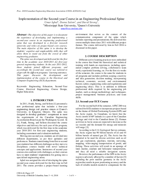 (PDF) Implementation of the Second-year course in an Engineering Professional Spine