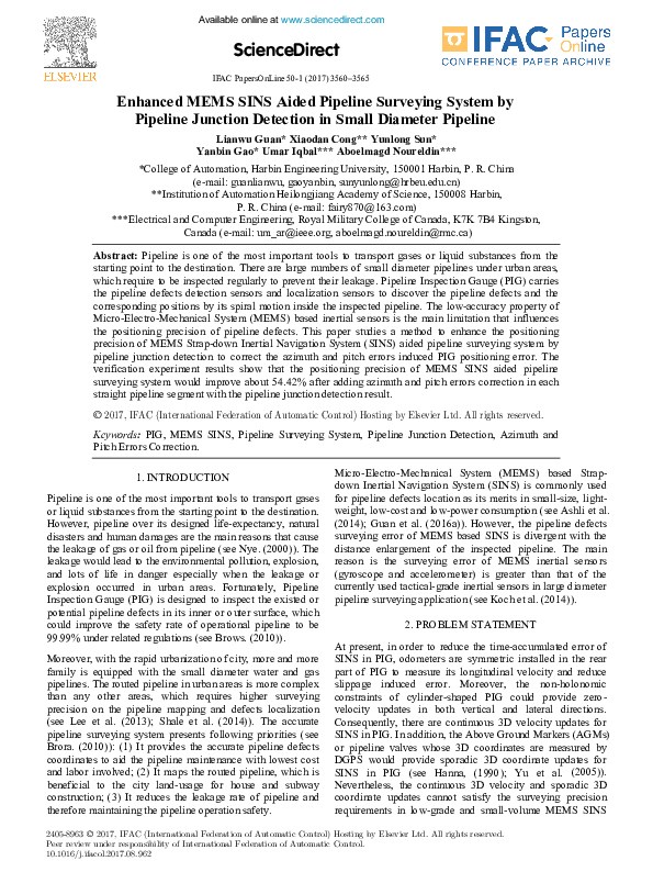 Pdf Enhanced Mems Sins Aided Pipeline Surveying System By Pipeline Junction Detection In Small 8120