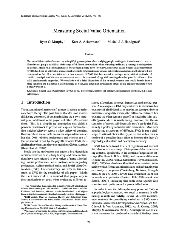 (PDF) Measuring Social Value Orientation