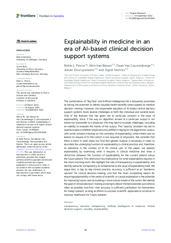 Explainability in medicine in an era of AI-based clinical decision ...