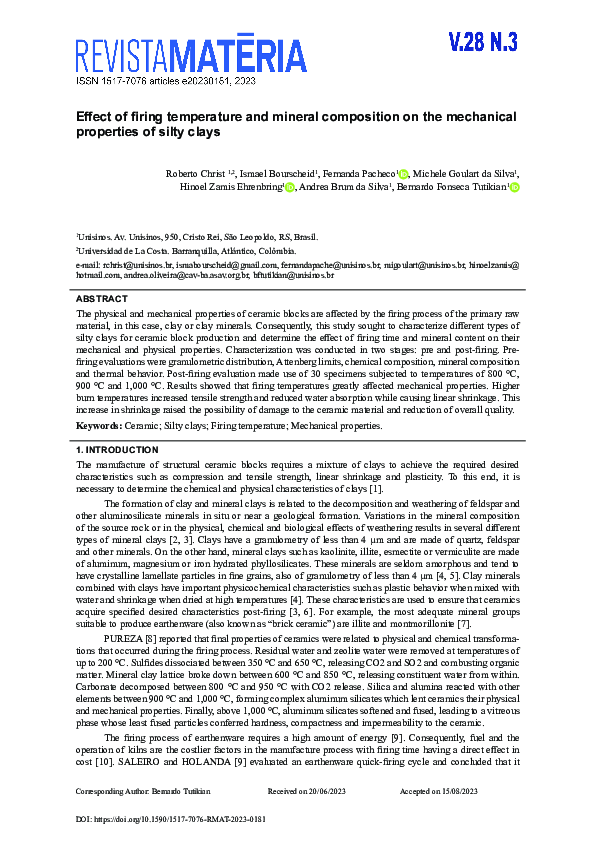 (PDF) Effect of firing temperature and mineral composition on the mechanical properties of silty ...