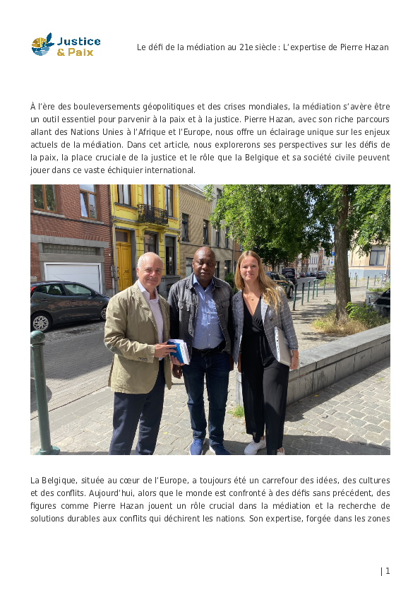 (PDF) Le défi de la médiation au 21e siècle : L’expertise de Pierre Hazan