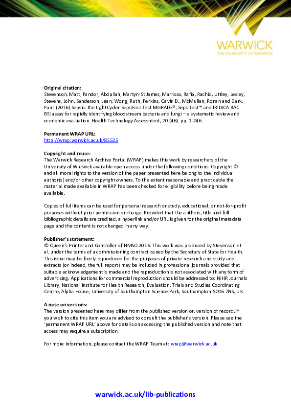 (PDF) Sepsis: the LightCycler SeptiFast Test MGRADE®, SepsiTest™ and ...
