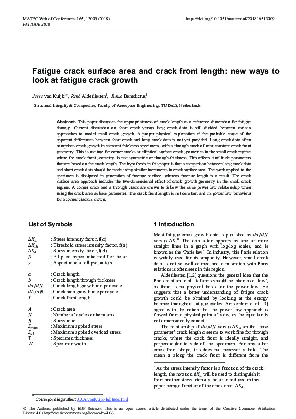 (PDF) Fatigue crack surface area and crack front length: new ways to ...