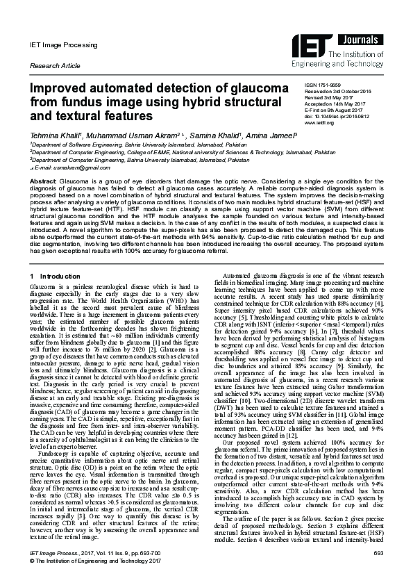 Pdf Improved Automated Detection Of Glaucoma From Fundus Image Using Hybrid Structural And